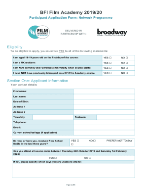 Fillable Online BFI Film Academy 2014/15 Participant Application Form ...
