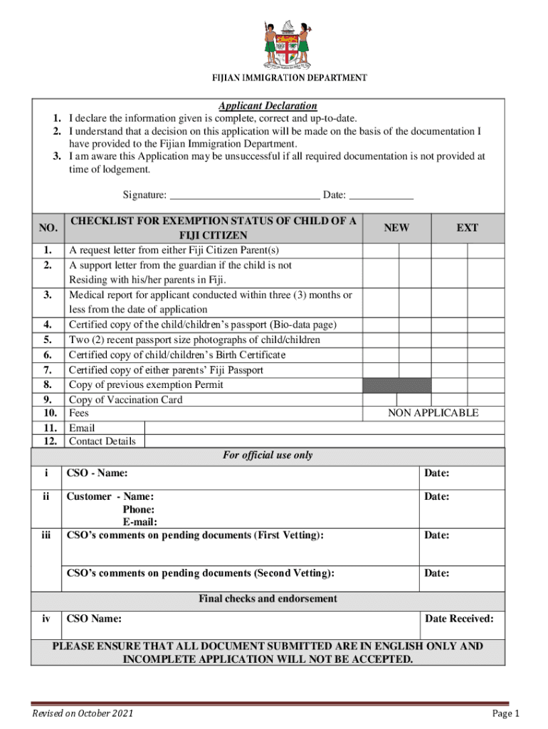 Fillable Online CHECKLIST FOR EXEMPTION STATUS OF CHILD OF A Fax Email ...