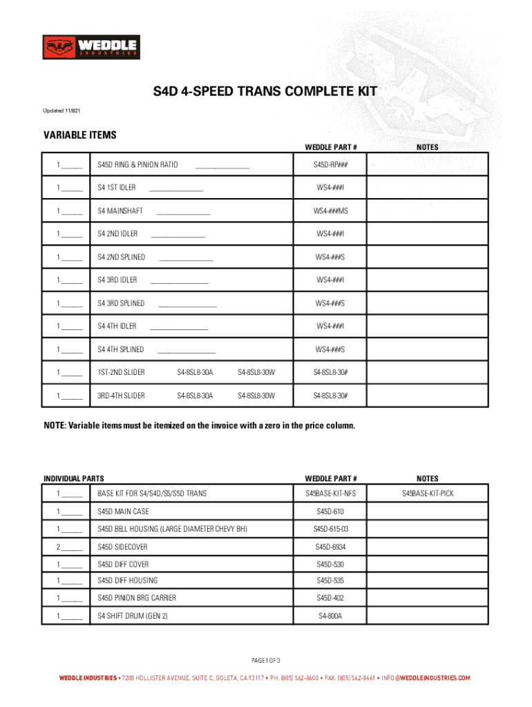 Fillable Online MD4-2D SHORT KIT PICK SHEET Fax Email Print - pdfFiller