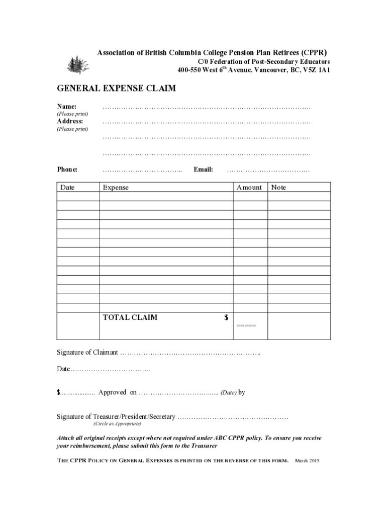 Fillable Online Final Draft General Expense Form.docx Fax Email Print ...