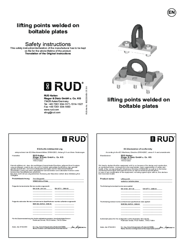 Fillable Online VRBG 31.5 and 50 - Load ring on plate for bolting - RUD ...