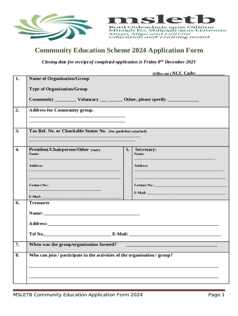 Community Education Scheme 2024 Application Doc Template | pdfFiller