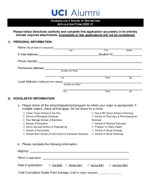 Chancellor's Award of Distinction Application Form 2020-21 at UCI ...