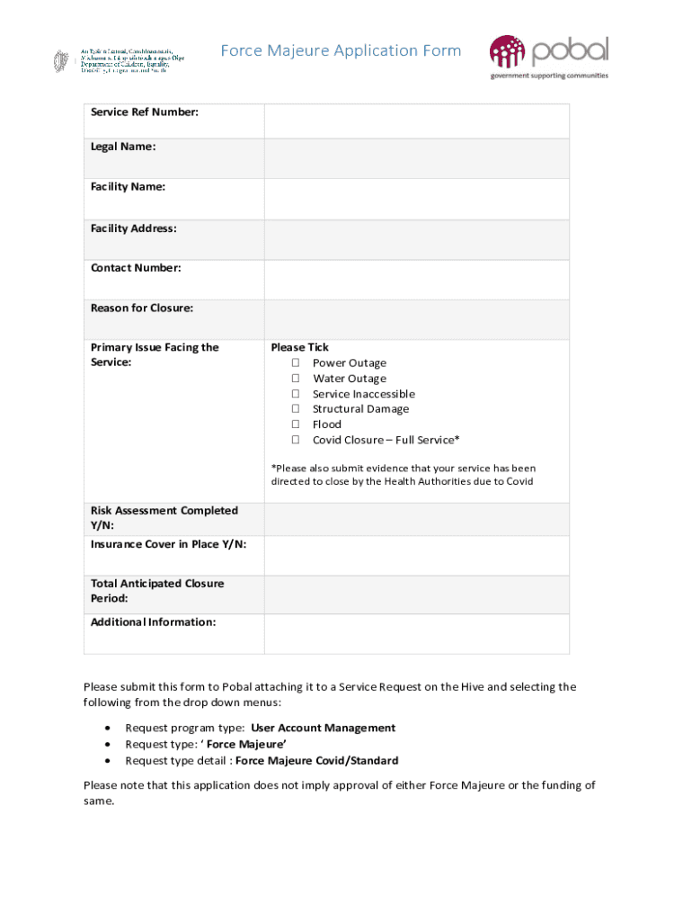 Fillable Online Force Majeure application form Fax Email Print - pdfFiller