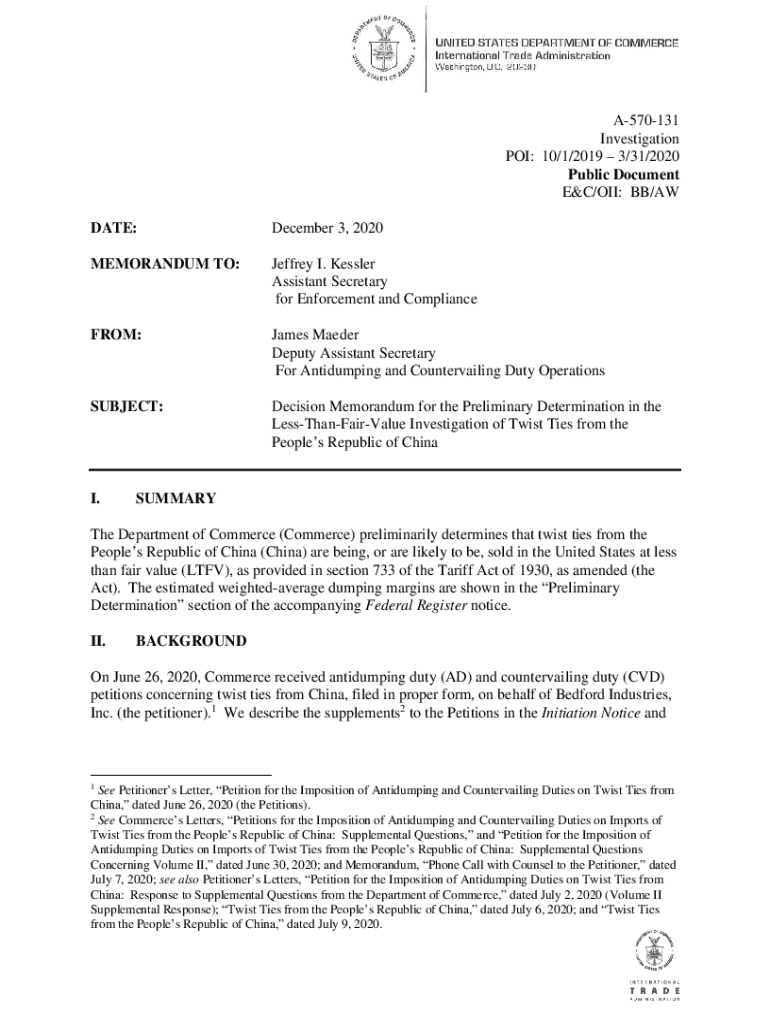 Fillable Online Twist Ties from the People's Republic of China ...