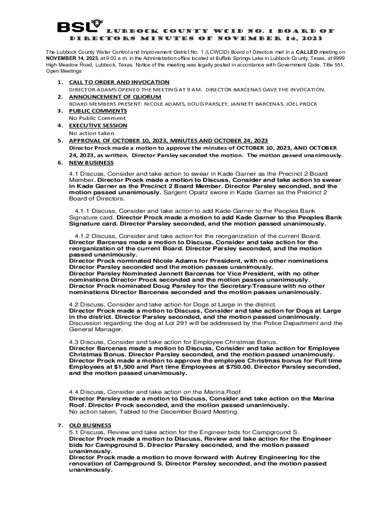 Fillable Online LUBBOCK COUNTY WCID NO Fax Email Print - pdfFiller