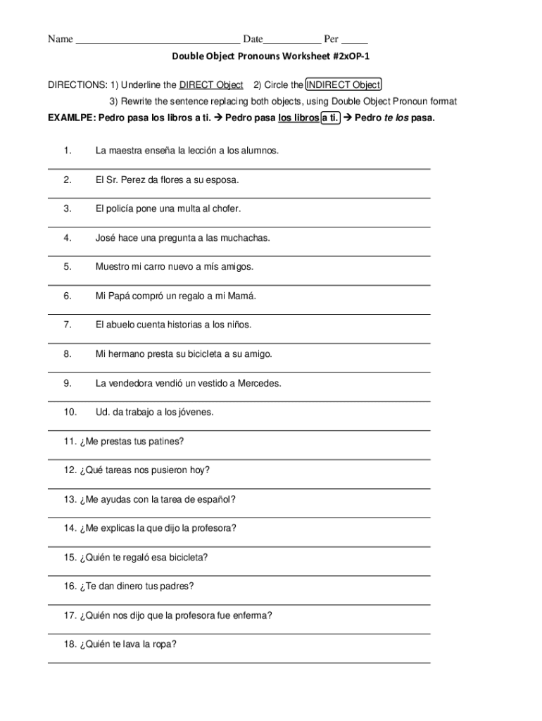 Completable En línea Direct and Indirect Object Pronouns in the Same ...