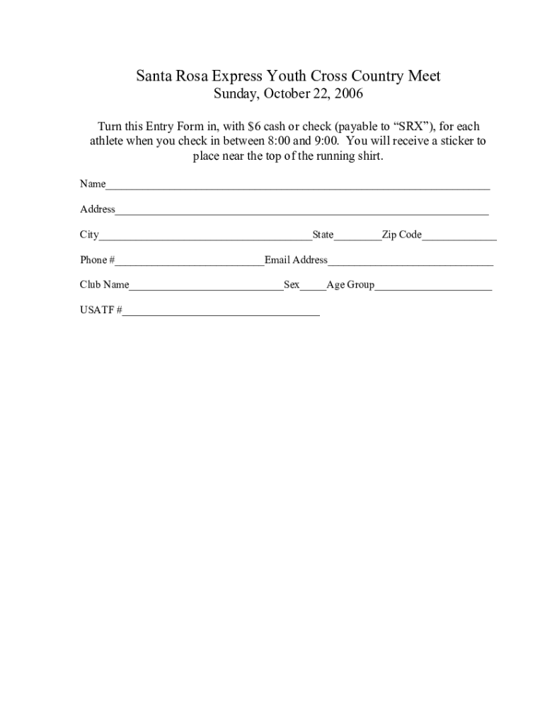 Fillable Online Santa Rosa Express Youth Cross Country Meet Fax Email ...