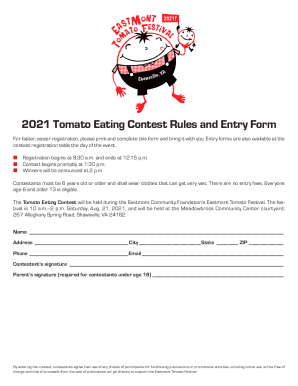 Fillable Online 2021 Tomato Eating Contest Rules and Entry Form Fax ...