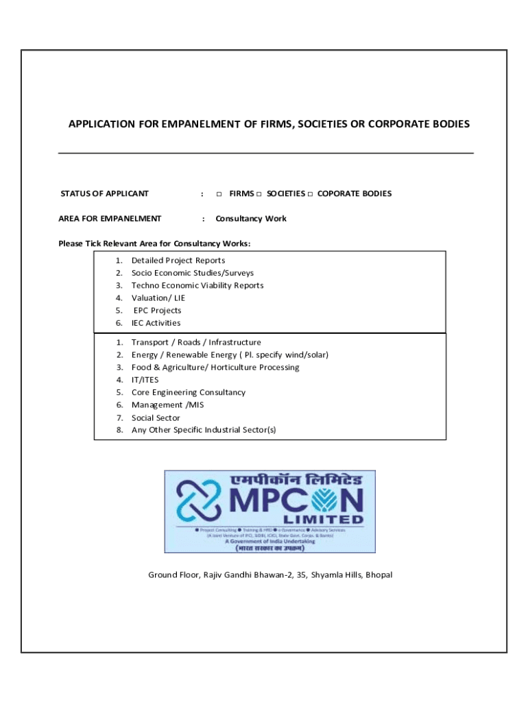 Fillable Online Application Form for Empanelment of Firms, Societies or ... Fax Email Print ...