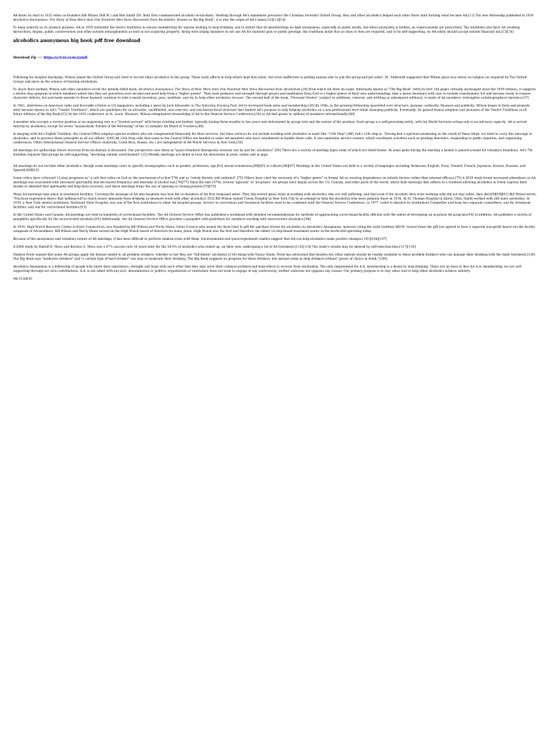 Fillable Online The Origins of AA: A Brief History of Alcoholics ...