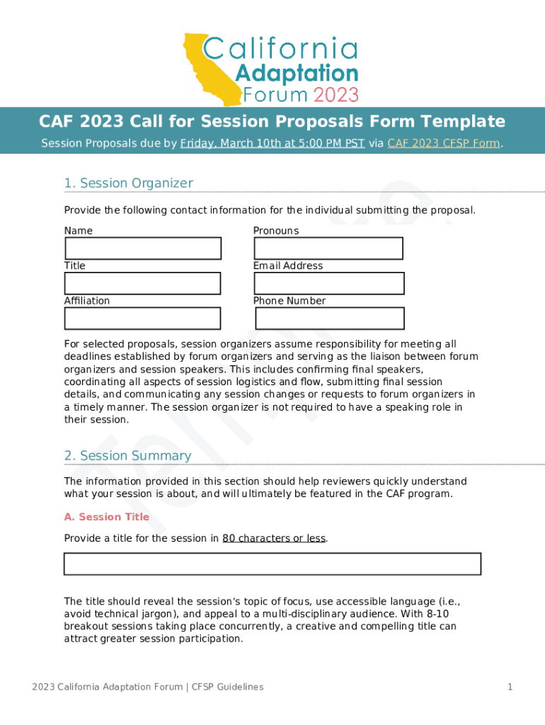 CAF 2023 Call for Session Proposals Template Doc Template | pdfFiller