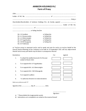 Fillable Online COLOMBO CITY HOLDINGS PLC Form of Proxy Fax Email Print - pdfFiller