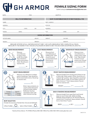 Female Sizing Form and Measurement Guidelines for GH Armor 2022 - Fill Online, Printable ...