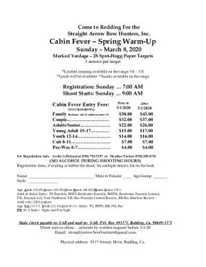 Fillable Online Straight Arrow Bow Hunters - Cabin Fever/Spring Warm Up ... Fax Email Print ...