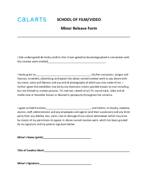 Minor Release Form for Creative Work at School of Film/Video - Fill ...