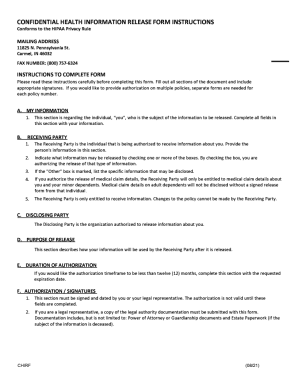 Confidential Health Information Release Form Instructions - HIPAA ...