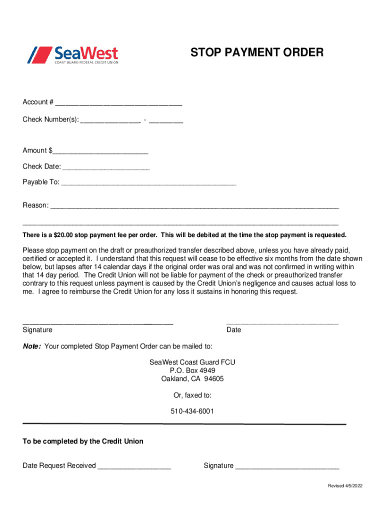 Fillable Online Stop Payment RequestACH checks Fax Email Print - pdfFiller