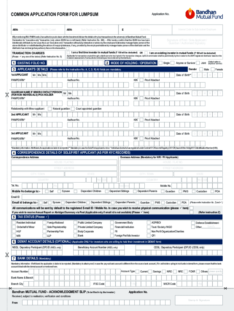 Fillable Online COMMON APPLICATION FORM FOR LUMPSUM - MF SIP Fax Email Print - pdfFiller
