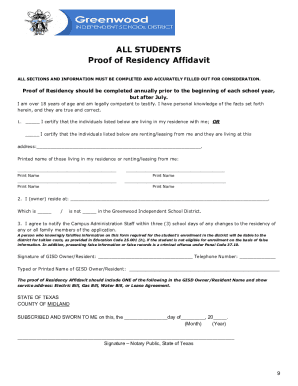 Fillable Online ALL STUDENTS Proof of Residency Affidavit Fax Email ...