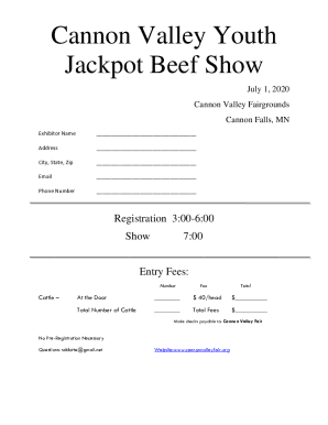 2020 Cannon Valley Youth Jackpot Beef Show - Entry Form & Rules - Fill ...