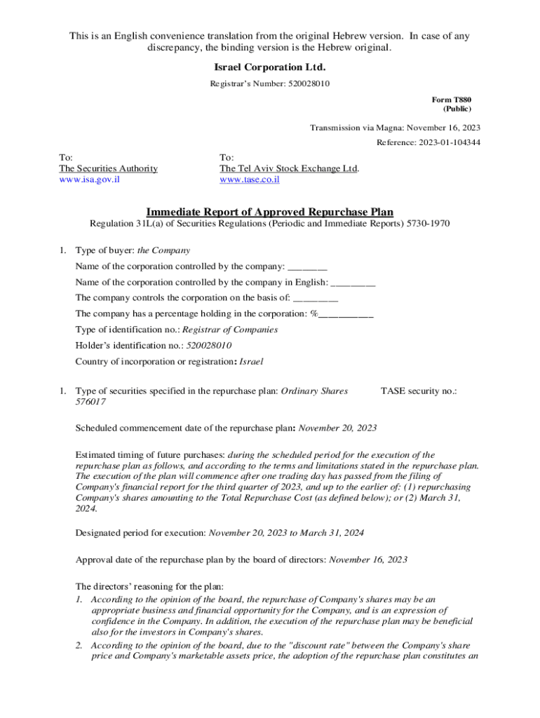 Fillable Online Israel Corporation Limited : ORL - A Lawsuit and Motion ...