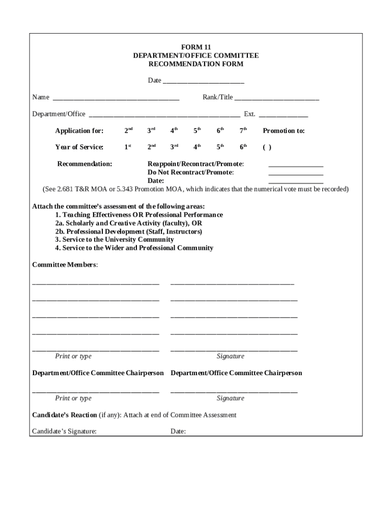 Department Promotion Committee Recommendation Doc Template | pdfFiller