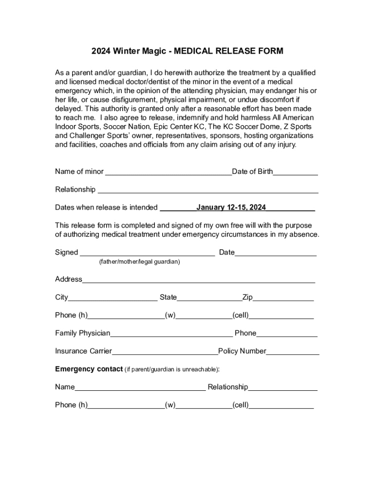 Fillable Online parental release form for medical treatment Templates ...