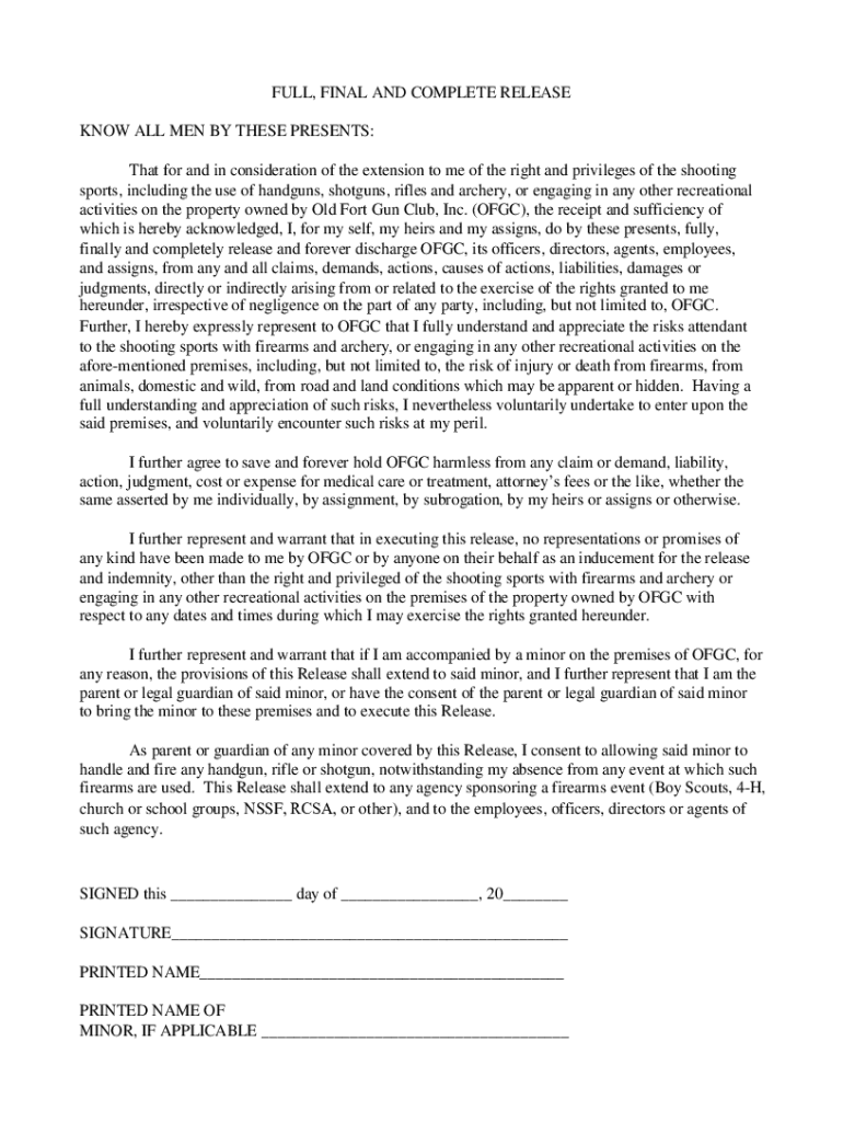 Fillable Online Full and Final Settlement and Release Sample Clauses ...