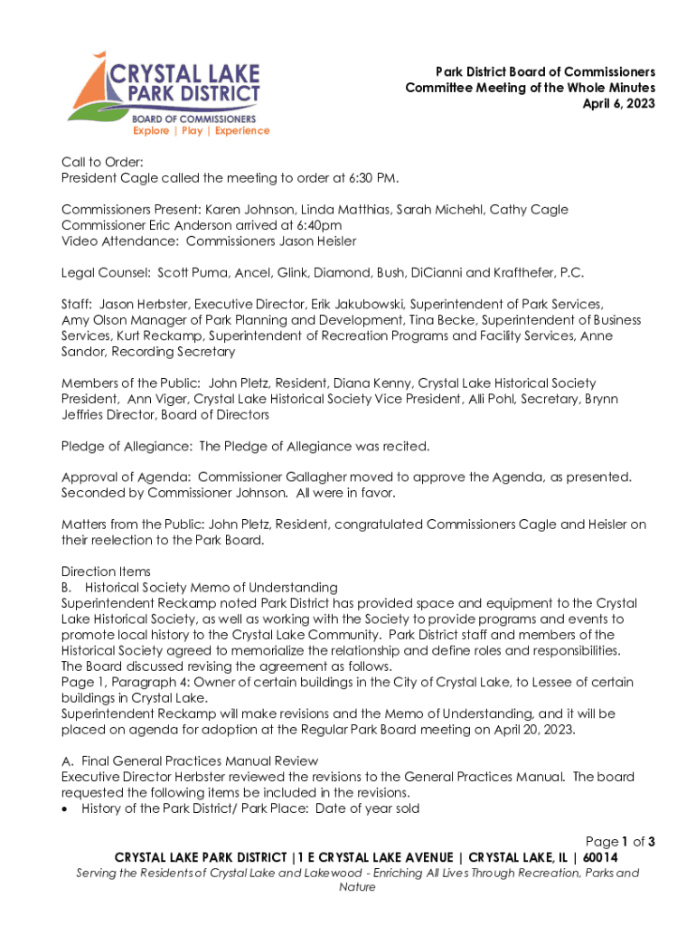 Fillable Online Commissioners Present: Karen Johnson, Linda Matthias ...