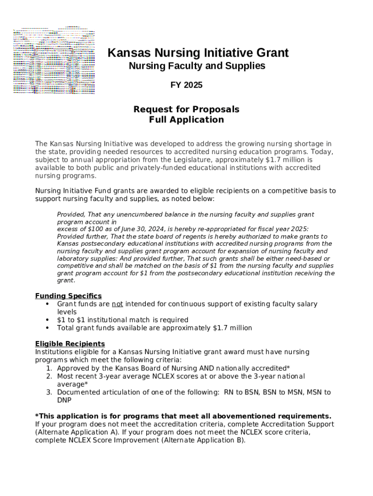Kansas Nursing Initiative Grant FY25 Application (A) Doc Template | pdfFiller