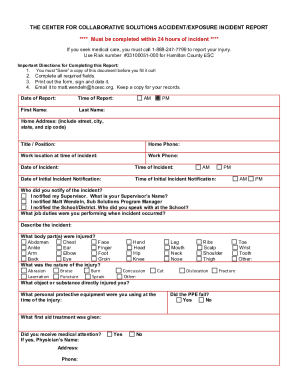 Fillable Online Accident and Exposure Incident Procedures and Report Form Revised April 2017 Fax ...