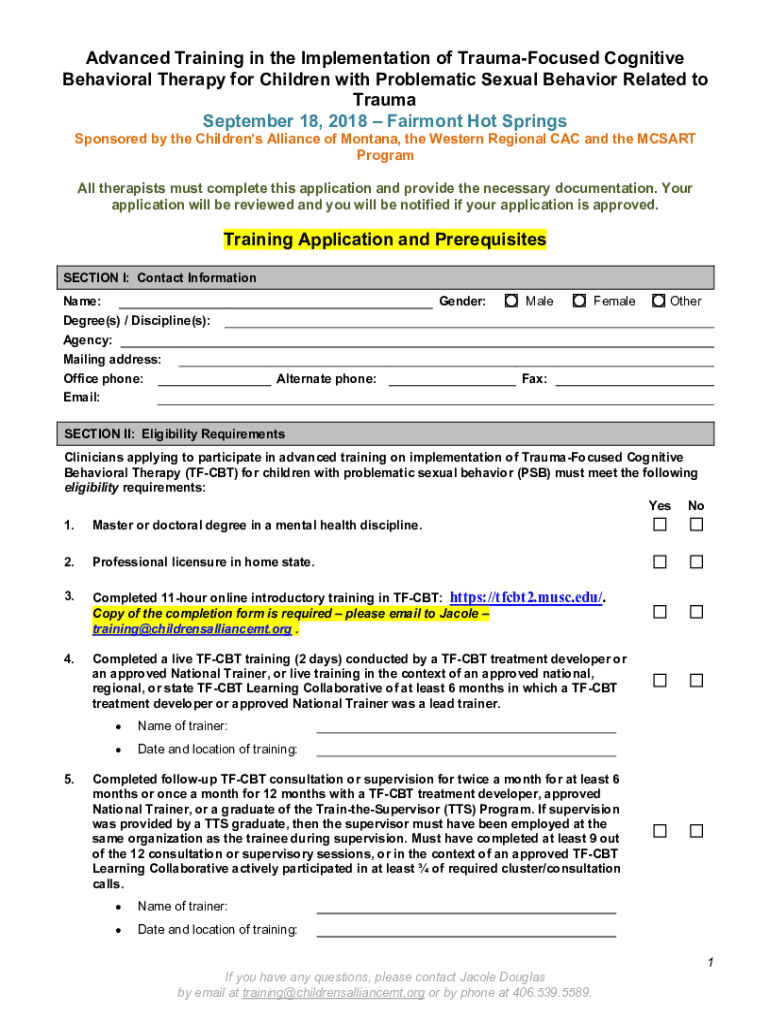 Fillable Online TF-CBT for Children with PSB Application ... Fax Email ...