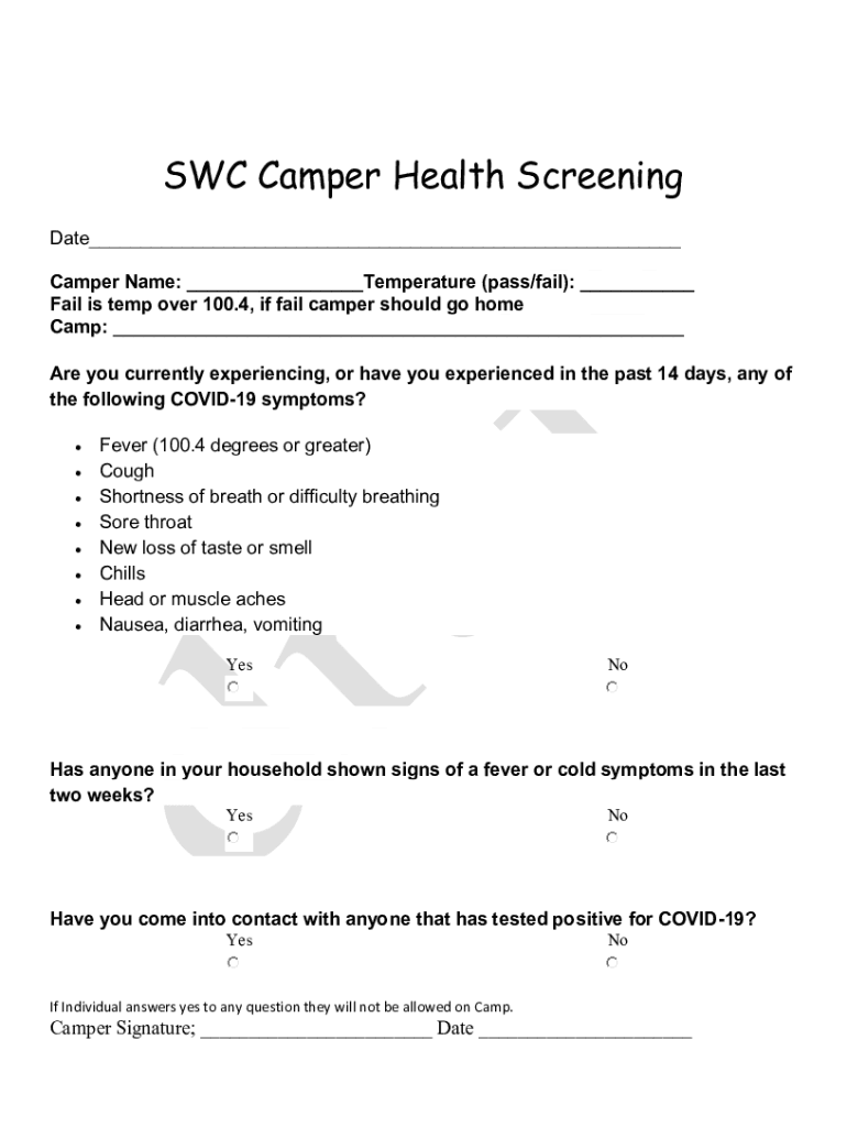 Fillable Online Pre-Camp Health Screening Camper Name - cloudfront.net ...