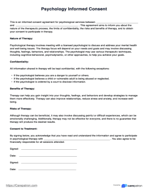 Fillable Online Psychology Informed Consent Form PDF. Learn the ...