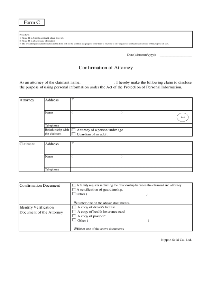 Fillable Online Form C Confirmation of Attorney Fax Email Print - pdfFiller