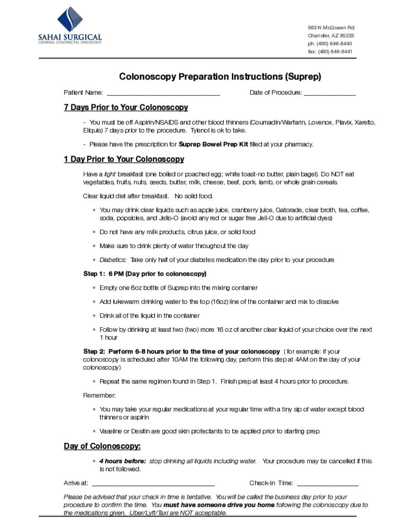 Fillable Online Updated Premier Endoscopy Instructions Packet Fax Email ...