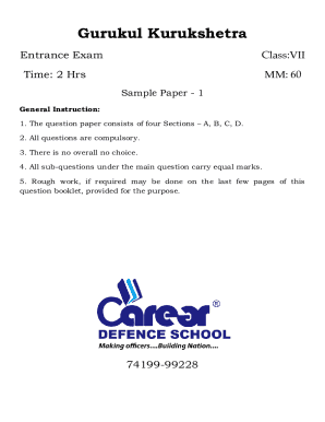 Gurukul Kurukshetra Entrance Exam Sample Paper For Class 7 Pdf - Fill ...