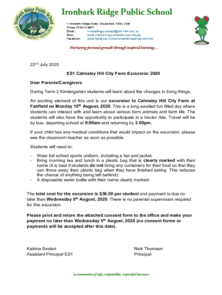 Fillable Online kindergarten - calmsley hill farm excursion ...