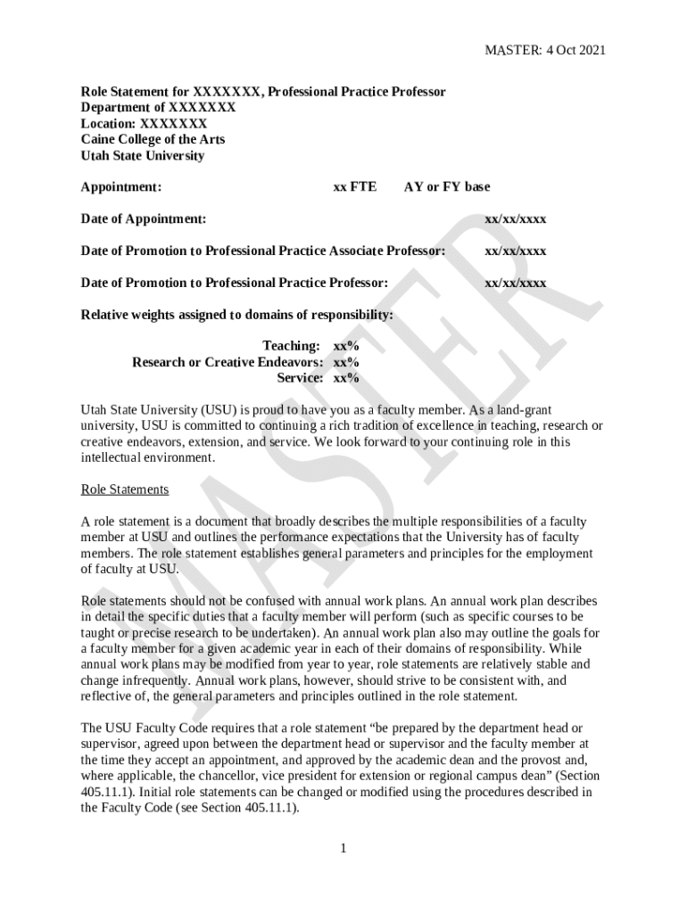Role Statement for XXXXXXX, Professional Practice Professor Doc ...