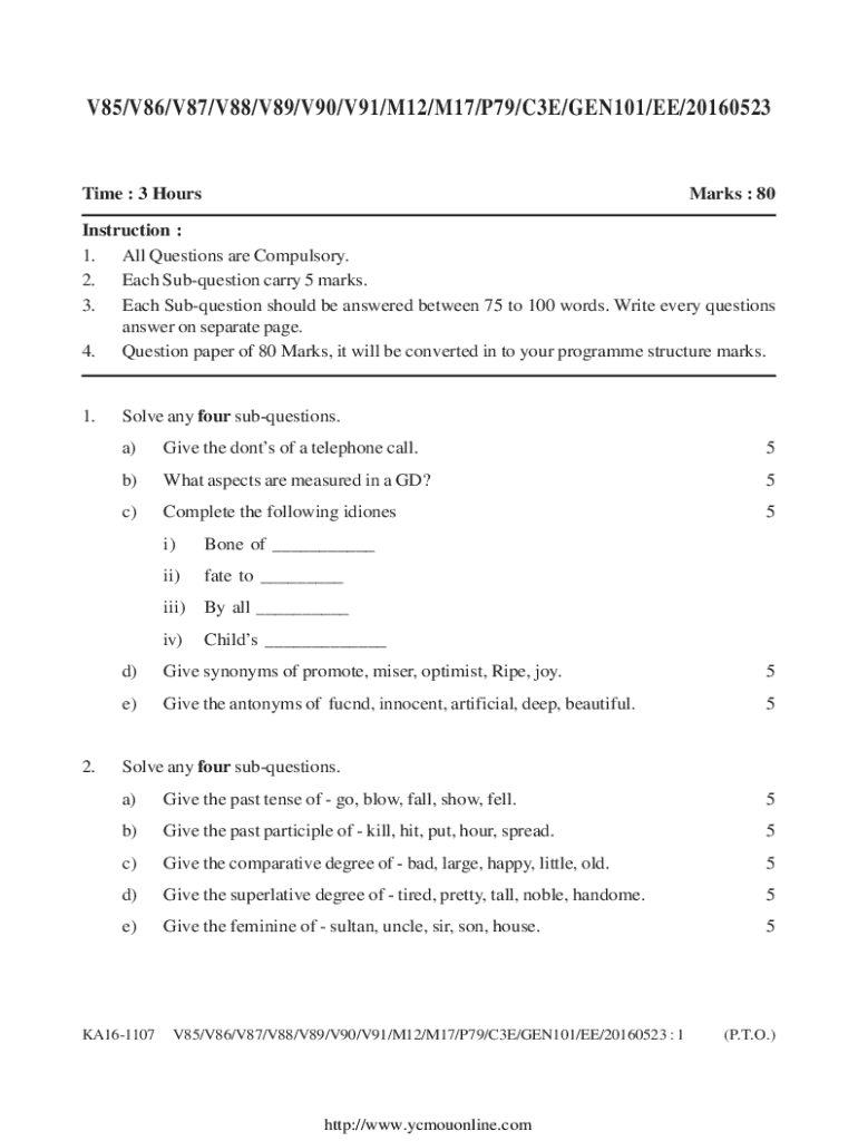 Fillable Online YCMOU Question Papers All Courses All Semester, YCMOU ...