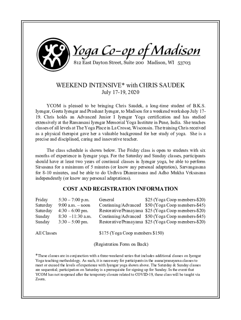 Fillable Online Our InstructorsThe Yoga Place - Iyengar Yoga Studio Fax ...