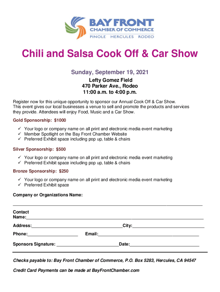 Fillable Online Chili and Salsa Cook Off & Car Show Fax Email Print ...