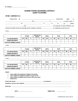 Fillable Online cerere pentru incheiere contract agent economic Fax ...