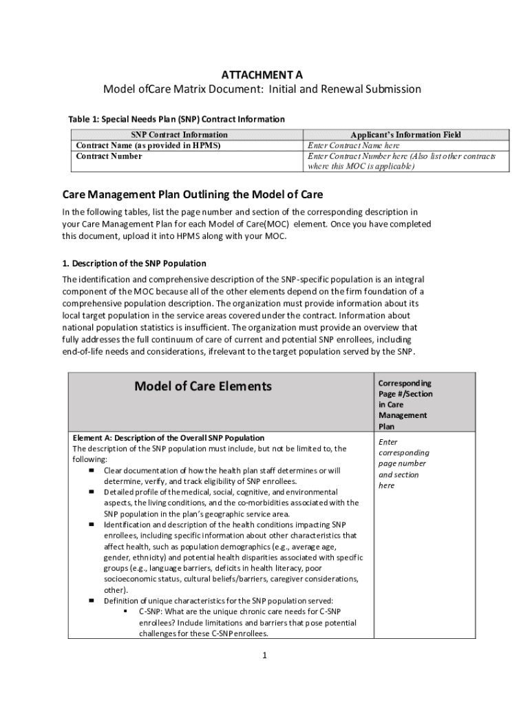 Fillable Online Form CMS 10565 Model of care matrix upload document for ...