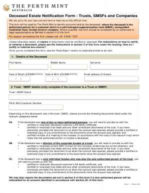 Fillable Online Deceased Estate Notification Form - Trusts, SMSFs and ...