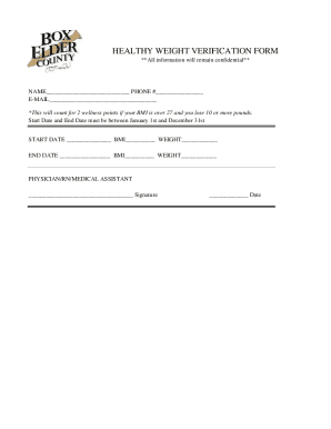 Fillable Online HEALTHY WEIGHT VERIFICATION FORM Fax Email Print ...