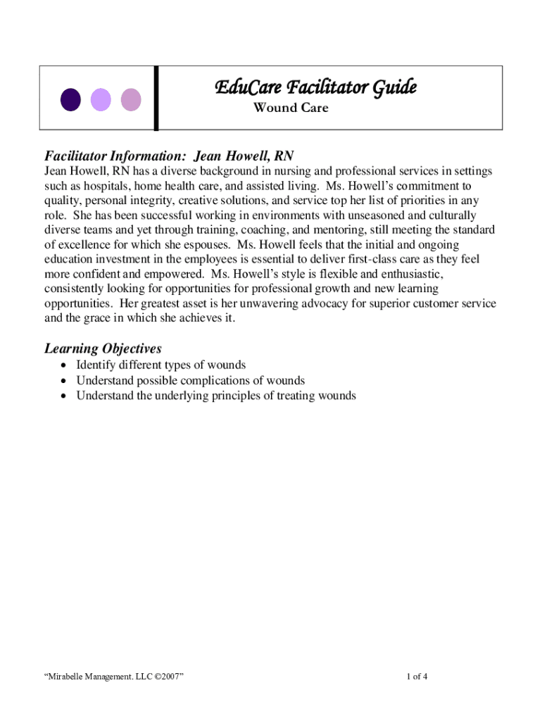 Fillable Online EduCare Facilitator Guide - Wound Care Facilitator Information ... Fax Email ...
