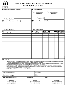 North American Free Trade Agreement Certificate of Origin ...