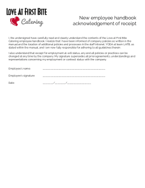 Fillable Online New employee handbook acknowledgement of receipt Fax ...